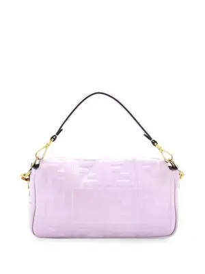 Fendi Baguette Nm Bag Zucca Embossed Leather Medium Crossbody Bag - Purple