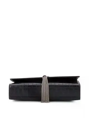 Saint Laurent Classic Monogram Tassel Crocodile Embossed Leather Medium Crossbody Bag