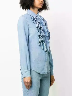 Moschino Ruffled Washed-denim Shirt