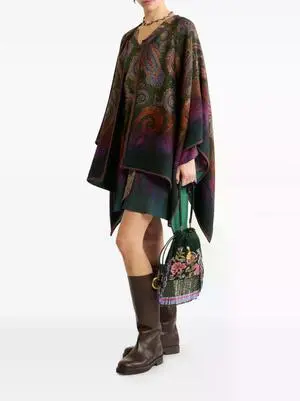 Etro Reversible Wool Cape With Degradé Paisley Motif