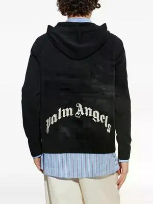 Palm Angels Logo Print Knitted Cotton Hoodie
