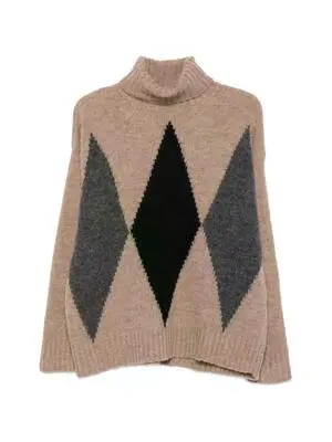 JUCCA Argyle Roll-neck Sweater - Neutrals