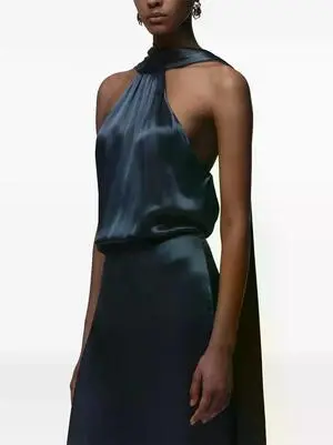 CAYET Lama Halterneck Draped-panel Maxi Dress