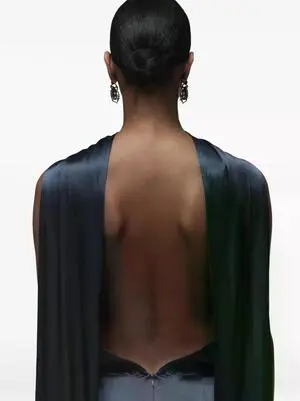 CAYET Lama Halterneck Draped-panel Maxi Dress