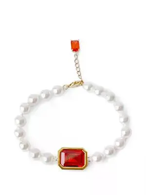 IZABEL DISPLAY Emerald-cut Crystal Pearl Bracelet - Gold