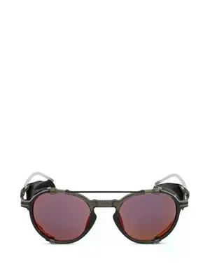 JULBO EYEWEAR Legacy Round-frame Leather-trim Sunglasses - Grey