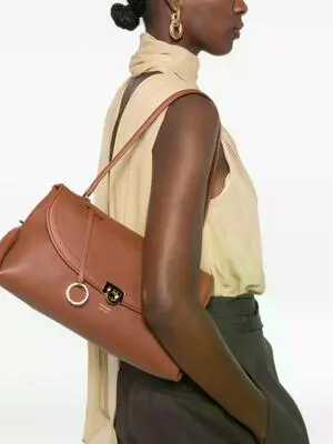 FERRAGAMO Gancini Pebbled Leather Tote Bag - Brown