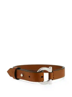 FERRAGAMO Gancini Leather Bracelet - Silver