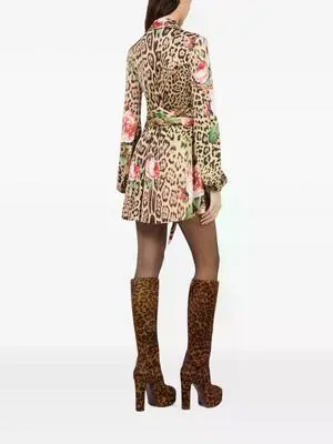 Roberto Cavalli Leopard-print Floral-print Mini Dress