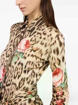 Roberto Cavalli Leopard-print Floral-print Mini Dress