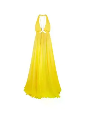 Roberto Cavalli Cut-out Pleated Long Dress