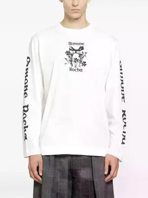 Simone Rocha Coming Up Roses Print Long Sleeve T-shirt - White