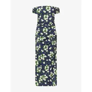Carolina Herrera Floral Print Off-shoulder Jersey Midi Dress - Midnight Multi