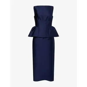 Roland Mouret Boat-neck Peplum Woven Midi Dress - Navy