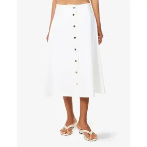 Carolina Herrera A-line Button-front Cotton-blend Midi Skirt