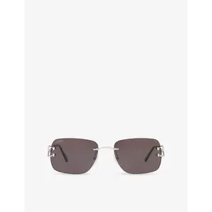 Cartier Ct0330s Rectangle Metal Sunglasses - Silver