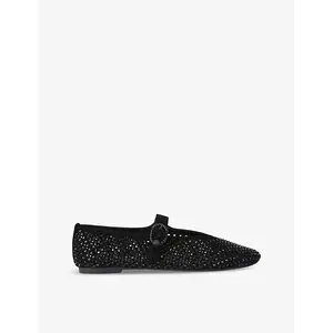 Kurt Geiger Mayfair Crystal-embellished Suede Ballet Flats - Black