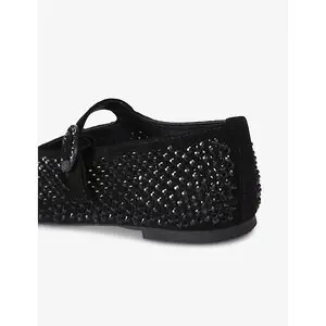 Kurt Geiger Mayfair Crystal-embellished Suede Ballet Flats - Black