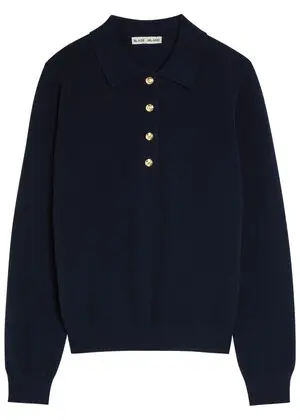 BLAZÉ MILANO Highland Wool And Cashmere-blend Polo Top - Navy