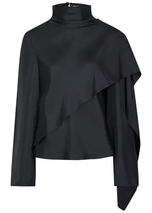 RÓHE Draped Asymmetric Silk Top - Black