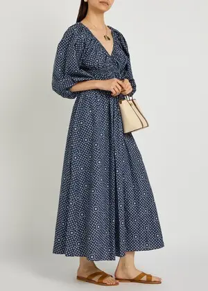 Matteau Printed Cotton-poplin Midi Dress - Blue