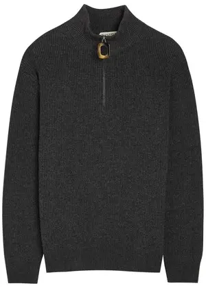 JW Anderson Ribbed Half-zip Wool And Cotton-blend Jumper - Grey