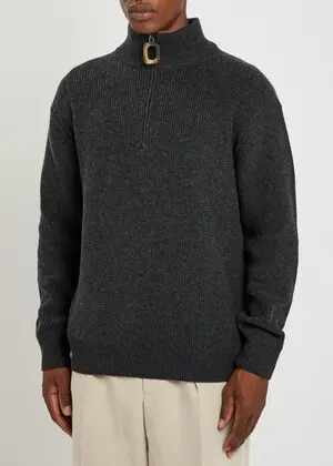 JW Anderson Ribbed Half-zip Wool And Cotton-blend Jumper