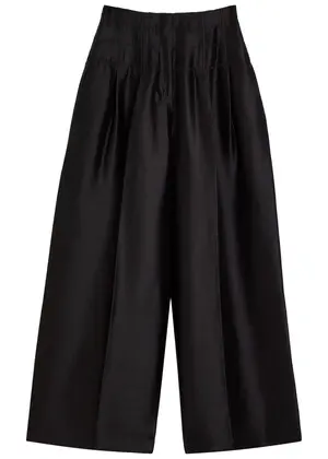 HEIRLOME Condesa Pleated Wide-leg Silk Trousers - Black
