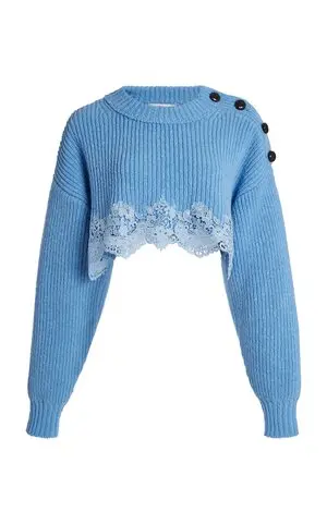 Chloé Lace-trimmed Cropped Wool Sweater - Blue