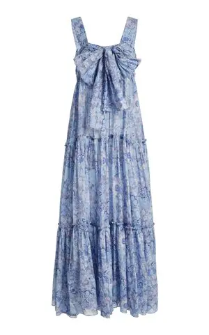 Chloé Floral-printed Cotton Voile Tiered Midi Dress - Blue