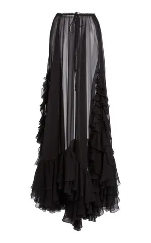 Chloé Ruffled Organic Silk Mousseline Maxi Skirt - Black