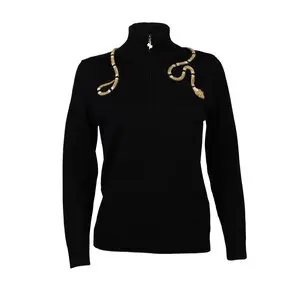 HOUSE OF LAINES LONDON Embellished Gold Wrap Snake Quarter Zip Jumper - Black