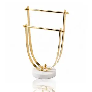 MARLETH Brass Double Towel Rack With Marble Base - Yellow
