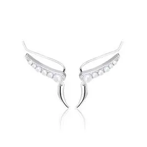 SCREAM PRETTY Pearl Ear Climber Earrings With Claw Drop - Silver