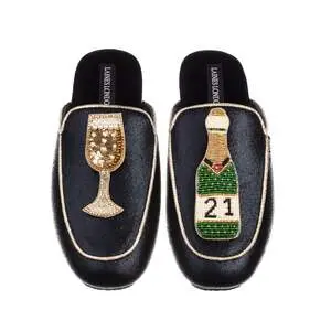 LAINES LONDON Embellished Champagne Bottle And Glass Mules - Black/gold