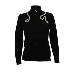 HOUSE OF LAINES LONDON Laines Couture Quarter Zip Jumper With Embellished Crystal & Pearl Snake - Black