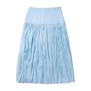 ESCALE Pleated Midi Skirt With Side Slit - Blue