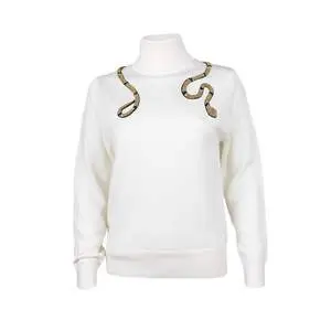 HOUSE OF LAINES LONDON Neutrals Laines Couture Wrap Gold Snake Embellished Knitted Roll Neck Jumper Cream - White/yellow
