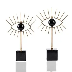 MARLETH Set Of Two Evil Eye Sculptures With Marble Bases - Black