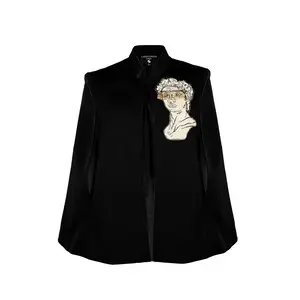 HOUSE OF LAINES LONDON Laines Couture Tailored Cape With Embellished Greek God - Black