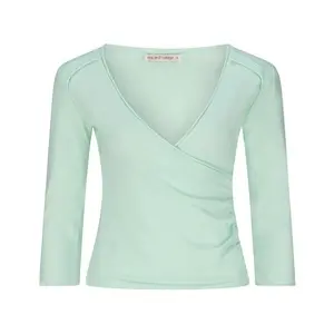 LOVE AND NOSTALGIA Long Sleeve V-neck Cross-over Top - Green