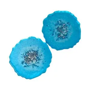 BY SHAX Silver / Blue Round Frozen Coasters Blue - Silver/blue