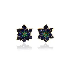 MILOU JEWELRY Navy Lotus Flower Earrings - Blue