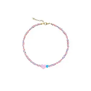 DESERT LOBBY Desert Lobby Beaded Glass Heart Necklace Blue/pink/red