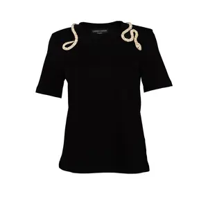 HOUSE OF LAINES LONDON Laines Couture Embellished Crystal Wrap Around Snake T-shirt - Black