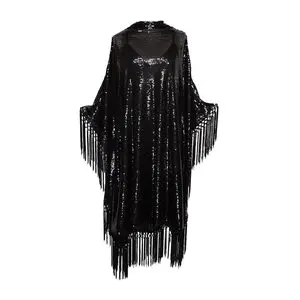 JENNAFER GRACE Sequin Mock Neck Kaftan Dress With Slip And Silk Fringe
