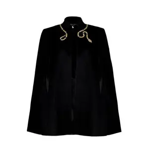 HOUSE OF LAINES LONDON Laines Couture Wool Blend Cape With Embellished Wrap Around Gold Snake - Black