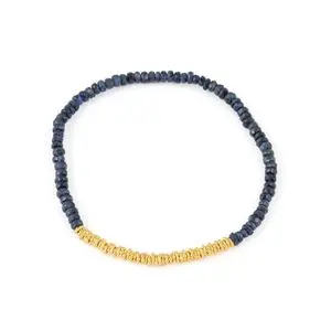 OPIUM JEWELS Gold / Blue Gold Disc Stretch Bracelet With Blue Sapphires - Gold/blue