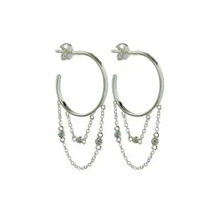 AREIA JEWELLERY Silver / White Elvira Chain Hoops Silver - Silver/white