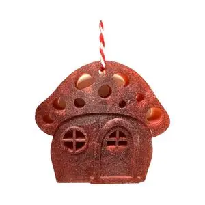 BY SHAX Chunky Mushroom House Reindeer Ornat Maroon - Red